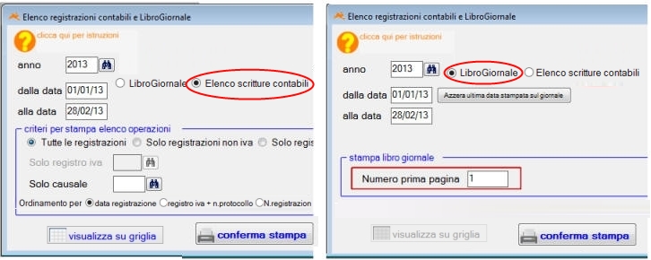 Elenco scritture contabili e Stampa libro giornale