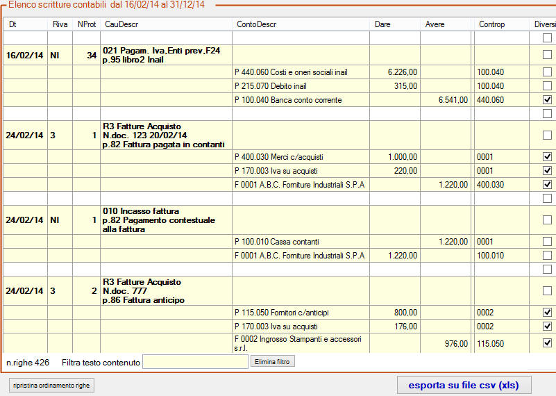 Elenco scritture contabili e Stampa libro giornale